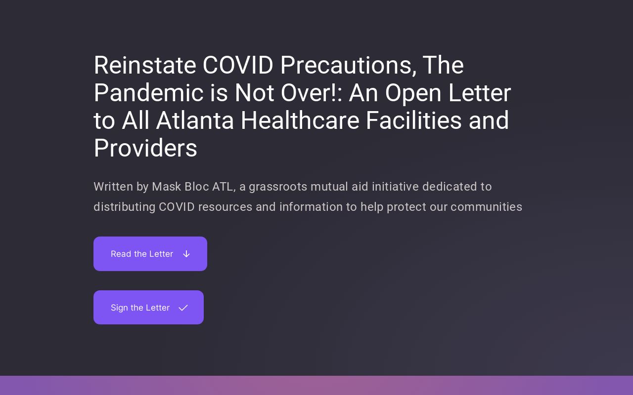 Reinstate COVID Precautions - MaskBlocATL Open Letter